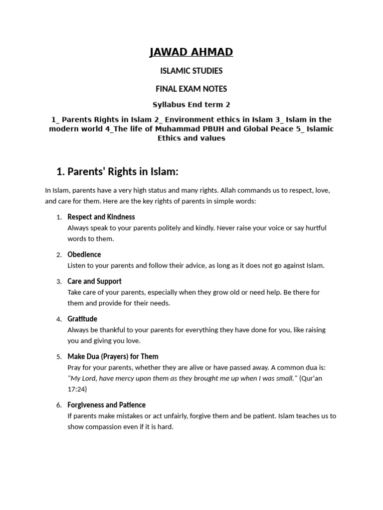 Islamic Studies Final Exam Notes | PDF | Gratitude | Muhammad