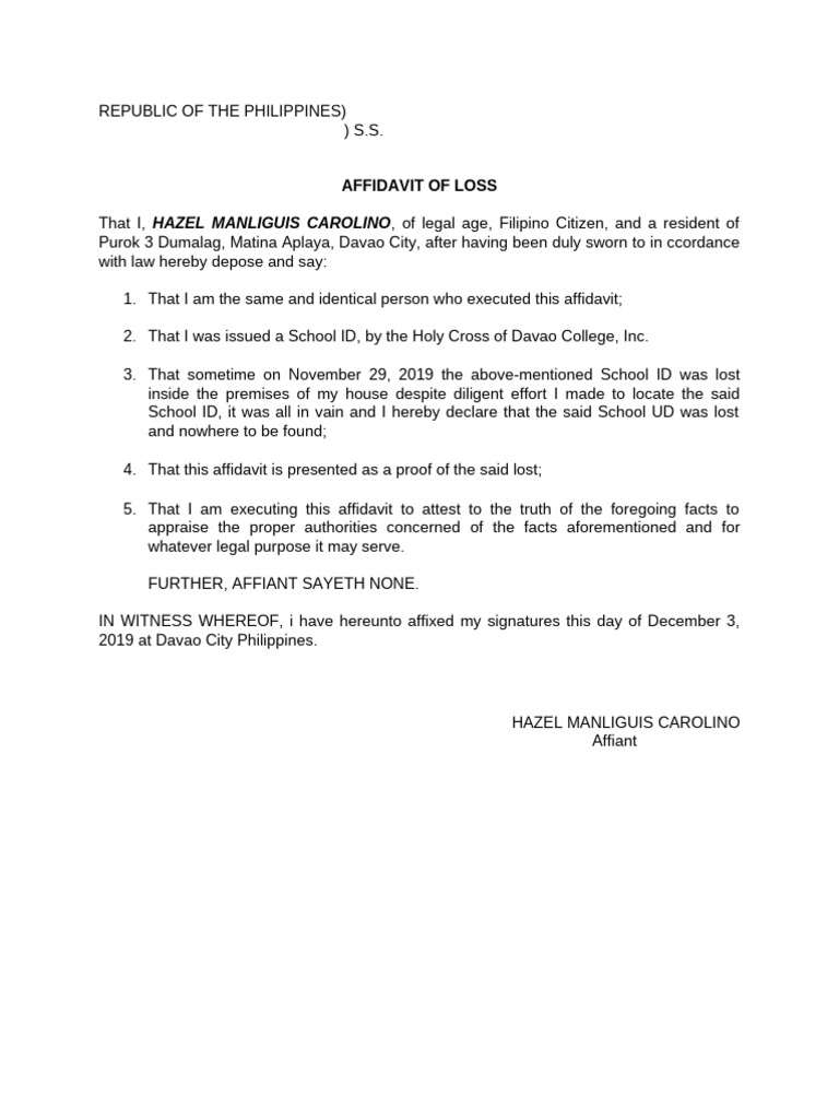 Affidavit-of-lost-REPUBLIC-OF-THE-PHILIPPINES | PDF