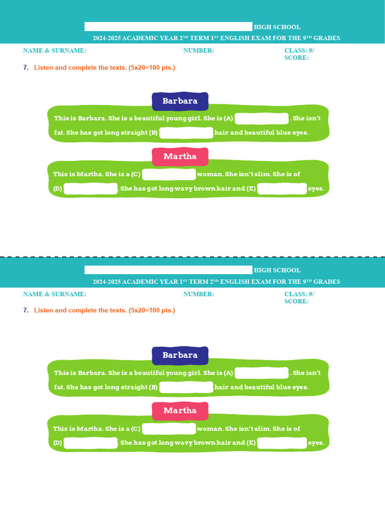 English Listening Exercise for 9th Grade | PDF