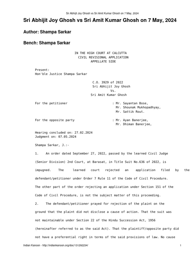 Sri_Abhijit_Joy_Ghosh_vs_Sri_Amit_Kumar_Ghosh_on_7_May_2024 | PDF ...