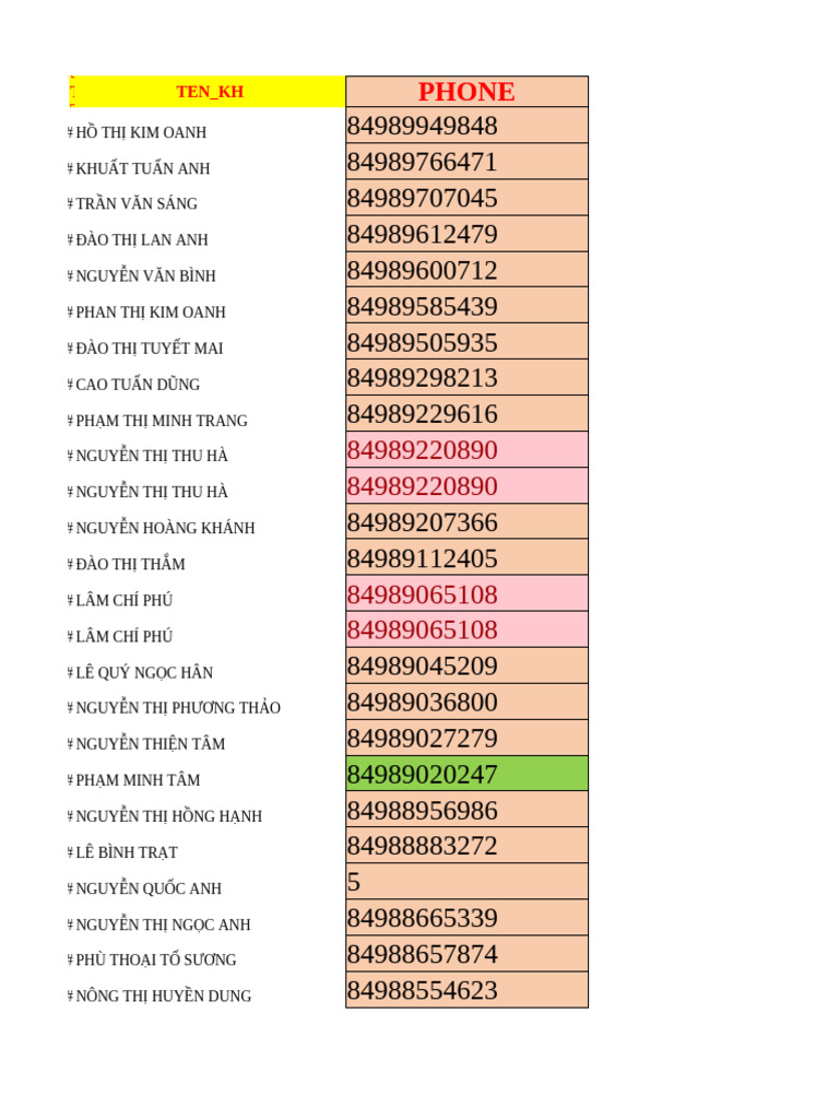 Phone: Ten - KH S T T | PDF