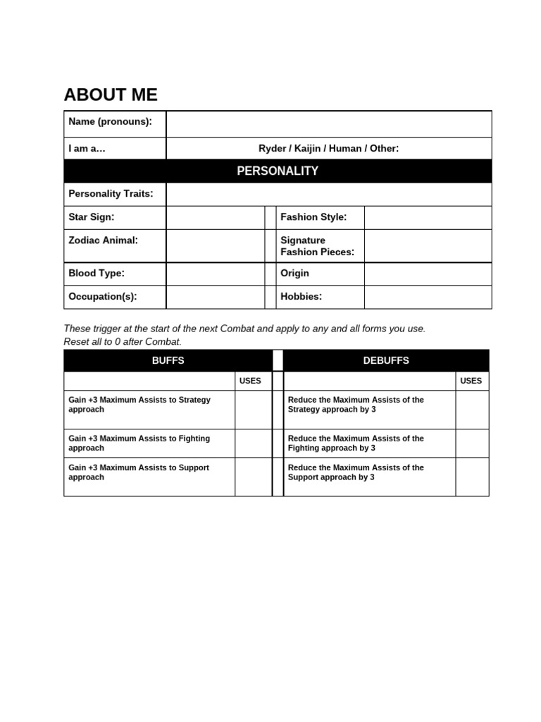 RYDER Ally Character Sheet | PDF