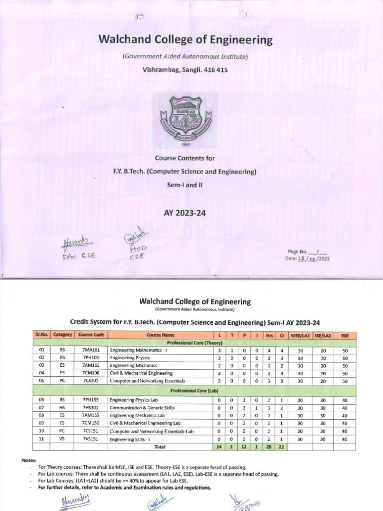 CSE - FY BTech - Syllabus - AY 23-24 Updated - Compressed | PDF | Diffraction | Random Access Memory