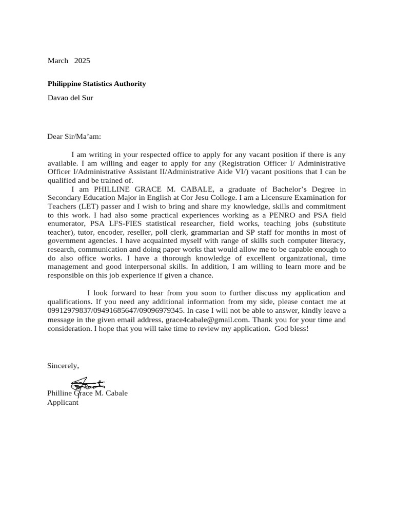 PSA-Application letter CABALE-2025 Copy | PDF