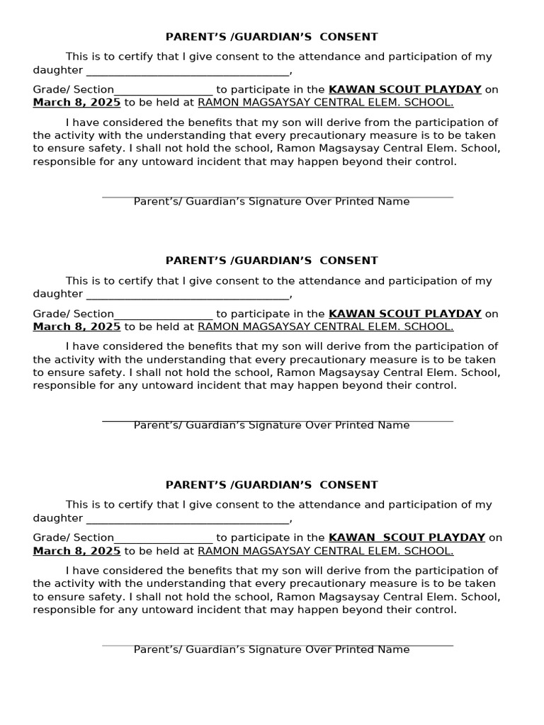 Parent Consent for Kawan Scout Playday | PDF