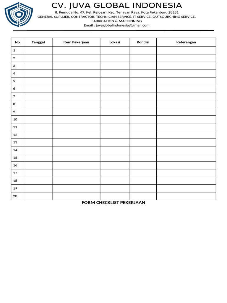 Form Checklist Pekerjaan | PDF