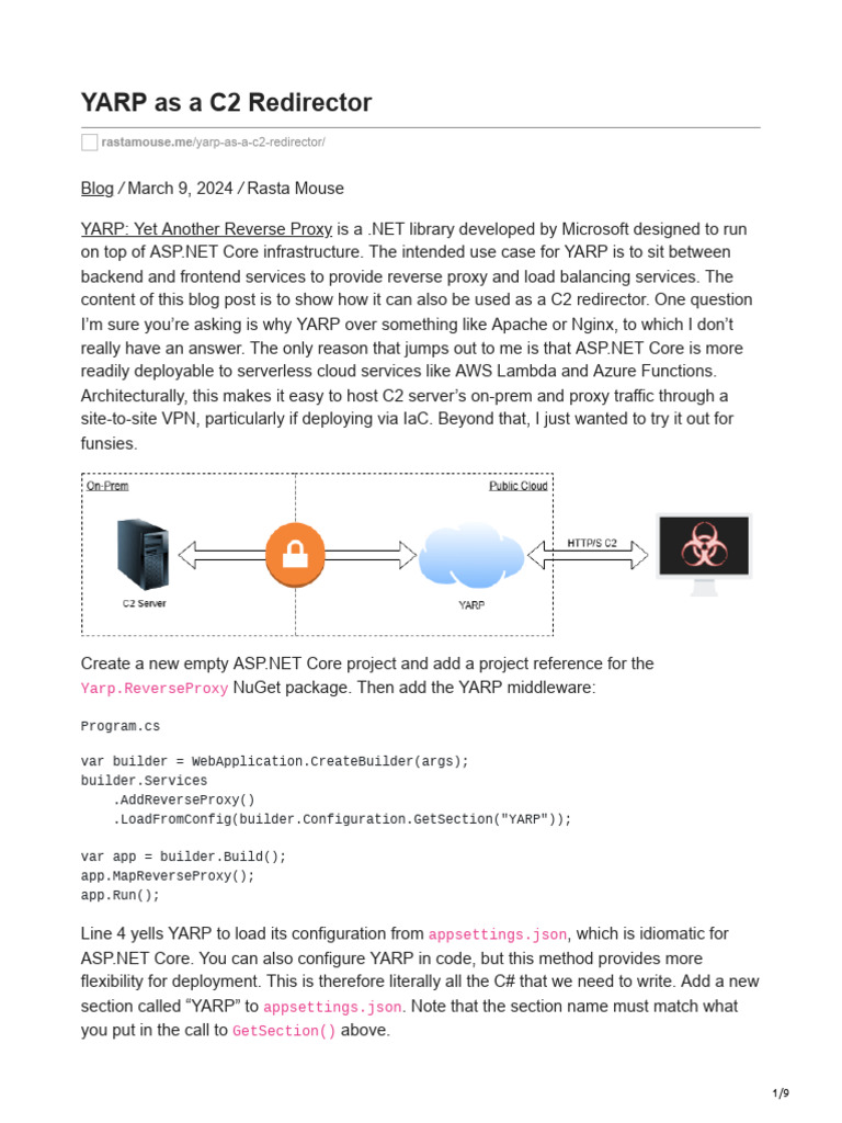 2024-03-09 - YARP As A C2 Redirector | PDF | Internet Explorer | Proxy Server