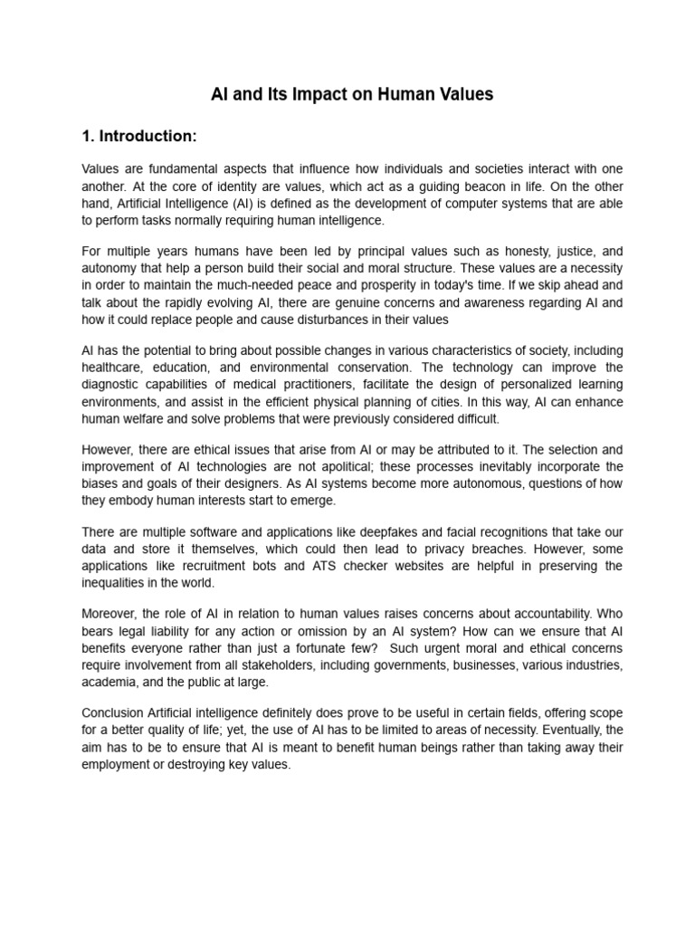 Article 3EA - AI and Its Impact On Human Values | PDF | Artificial Intelligence | Intelligence ...