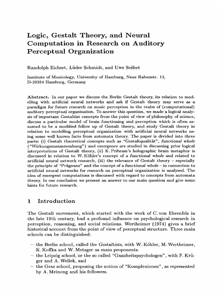 Gestalt Theory and Neural Networks in Music | PDF | Concept | Perception