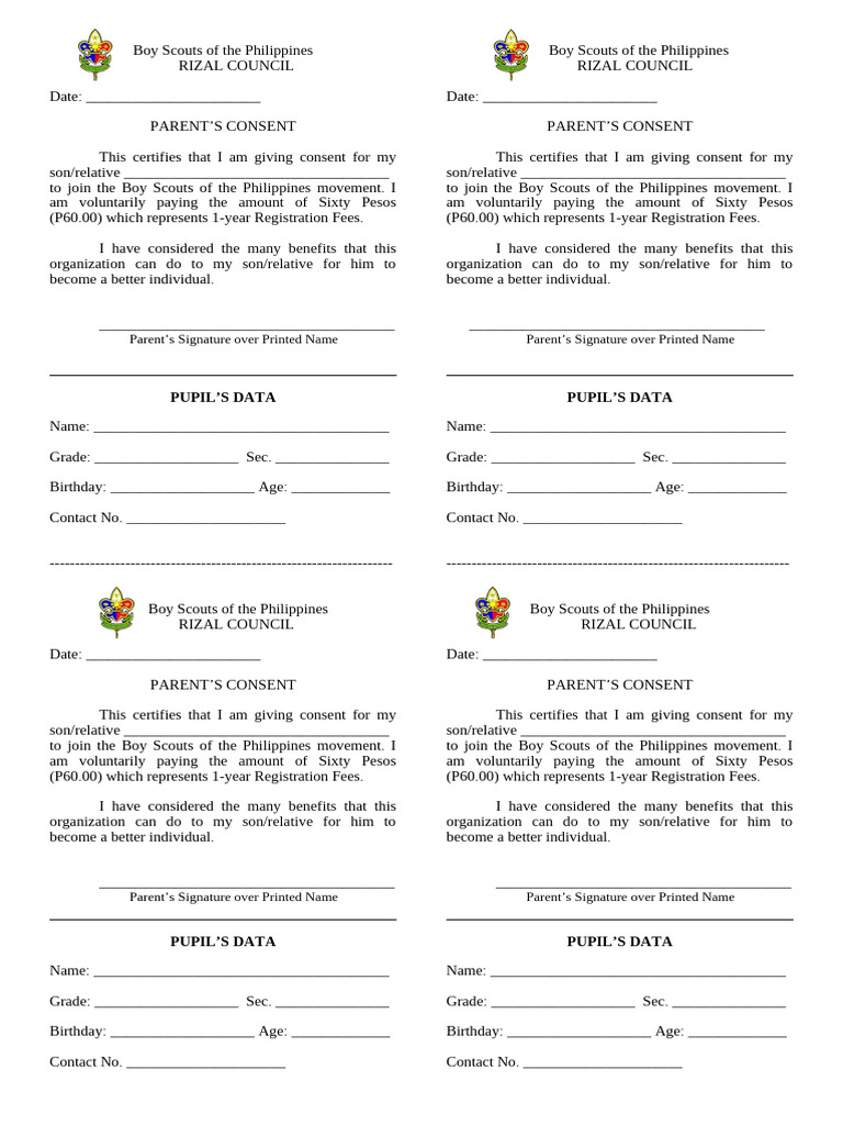 BSP Parents Consent For Membership | PDF | Economy Of The Philippines ...