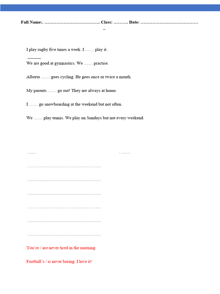TEST 1 - Adverbs of Frequency ĐA | PDF | Sports