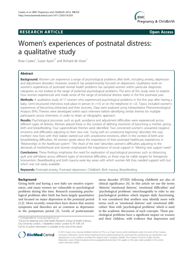 Women S Experiences of Postnatal Distress: A Qualitative Study | PDF ...