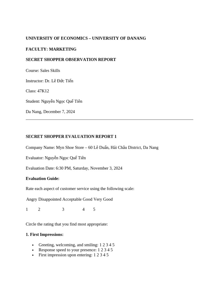 Mystery Shopper Report - Sample | PDF