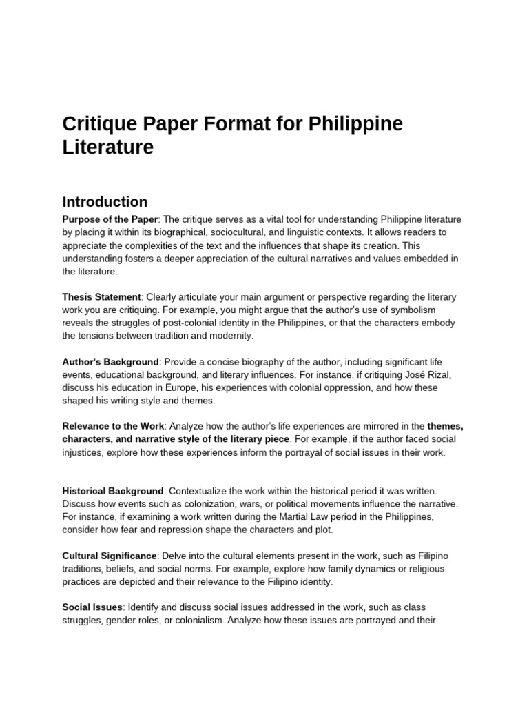 Critique Paper Format For Philippine Literature | PDF | Narrative ...
