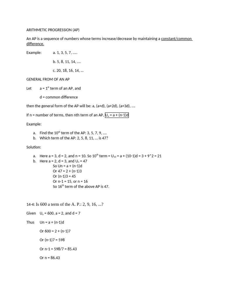 Arithmetic Progression | PDF | Infinity | Algebra