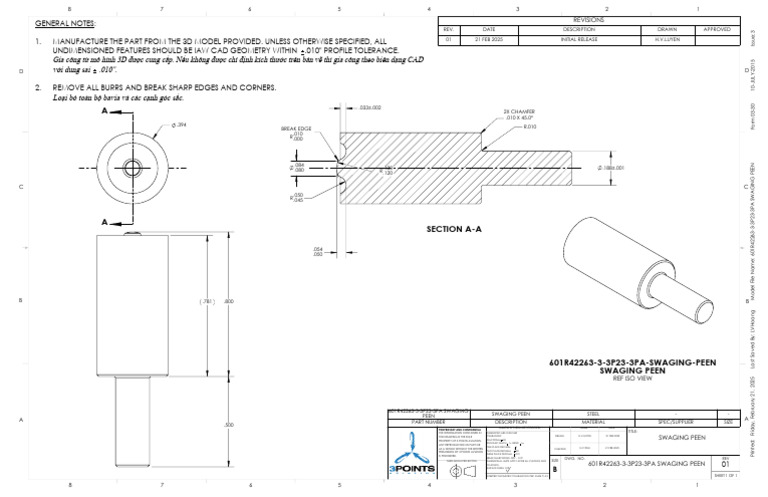 601R42263-3-3P23-3PA SWAGING PEEN | PDF | Geometry | Technical Drawing