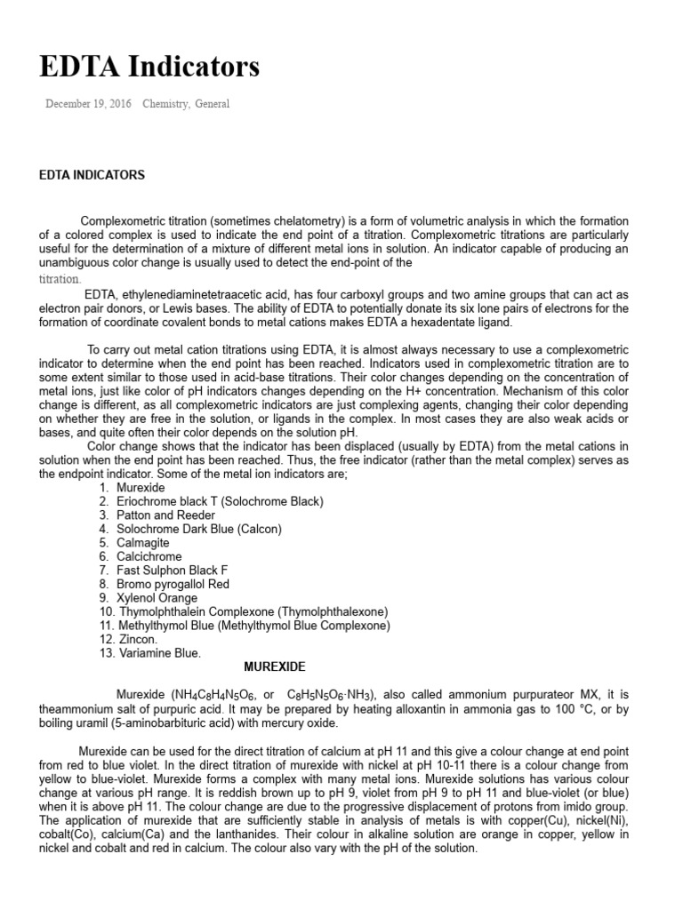 EDTA Indicators - Chem Online | PDF | Titration | Chemistry
