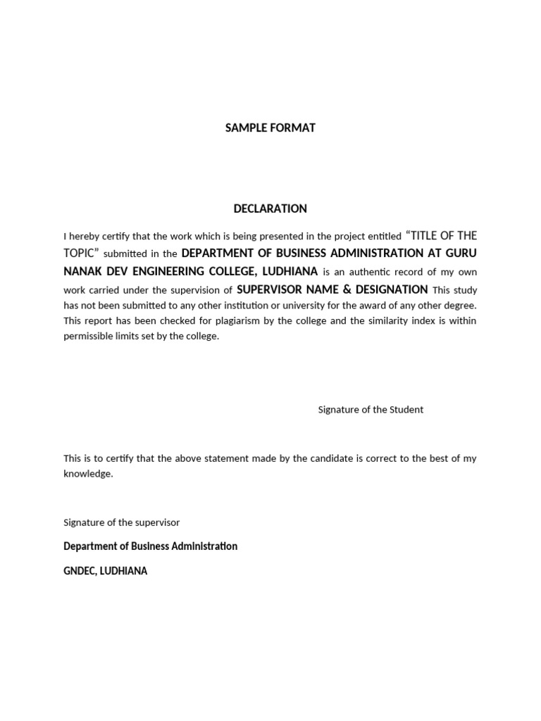 Research Project Front Page - Declaration Format - 0 | PDF