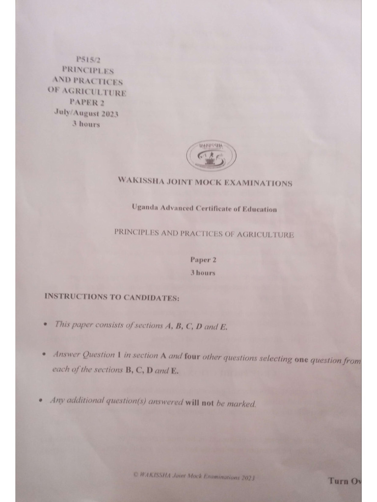 2023 Uace P2 Agric Wakissha | PDF