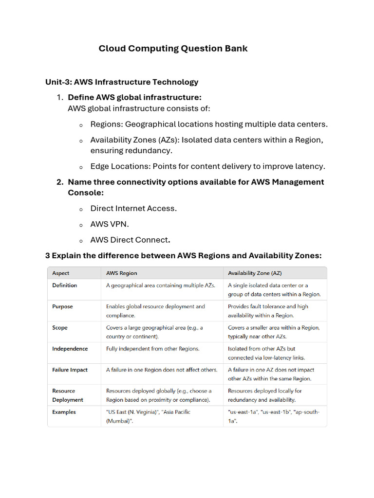 Cloud Computing Question Bank | PDF | Databases | Amazon Web Services