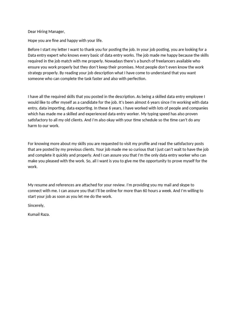 Data Entry Cover Letter Sample | PDF