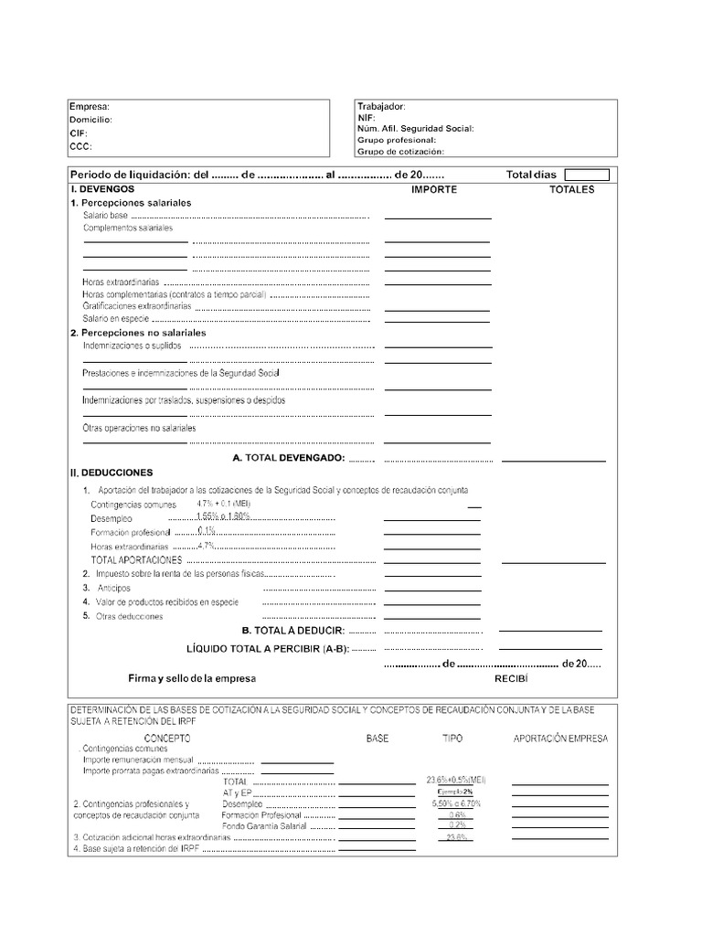 MODELO DE NÓMINA | PDF