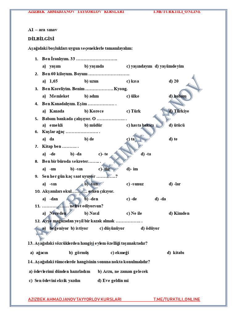 A1 Oraliq Imtihon PDF | PDF