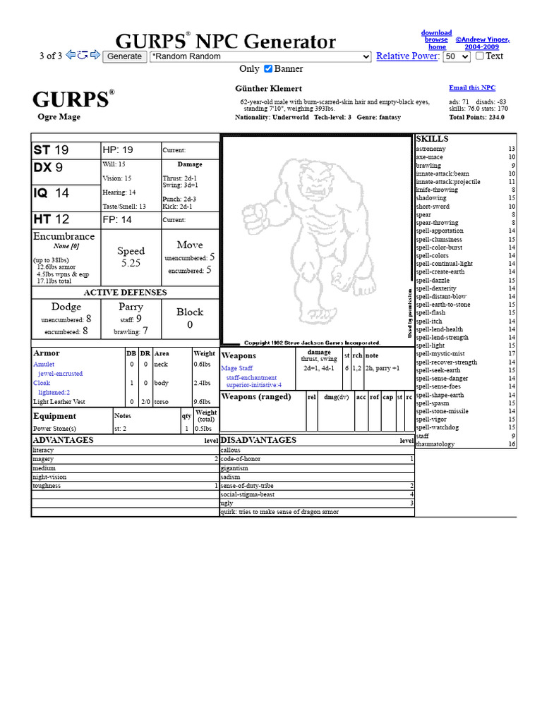 GURPS NPC Generator - Online Version 3 | PDF | Gaming | Role Playing