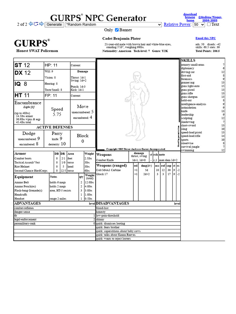 GURPS NPC Generator - Online Version 2 | PDF | Projectile Weapons ...