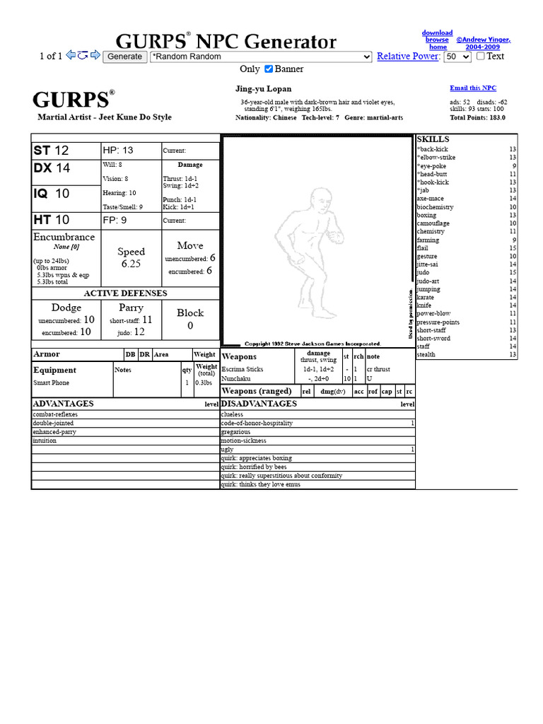 GURPS NPC Generator_ online version 1 | PDF | Combat Sports ...