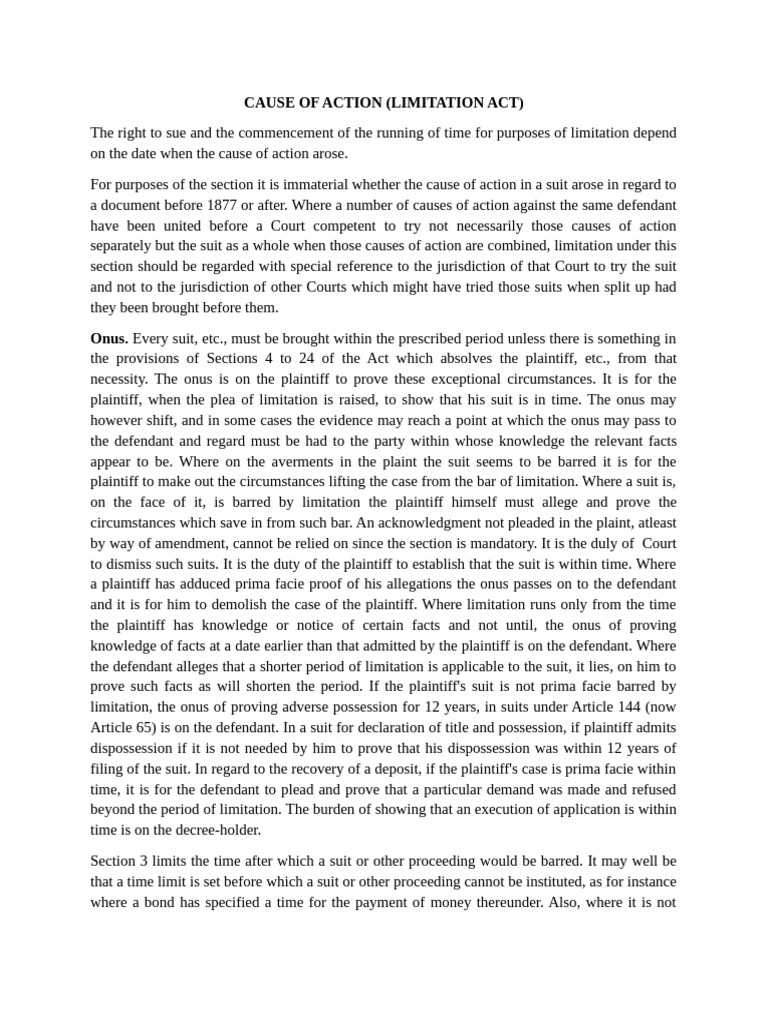 Cause of Action (Limitation Act) | PDF | Lawsuit | Burden Of Proof (Law)