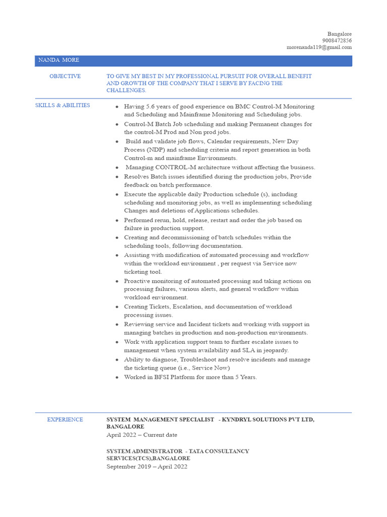 Nanda More Control M Resume | PDF | Software | Information Technology