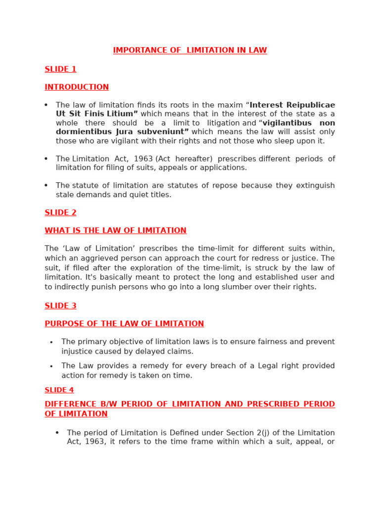 Importance of Limitation in Law (Slides) Finall | PDF | Statute Of ...