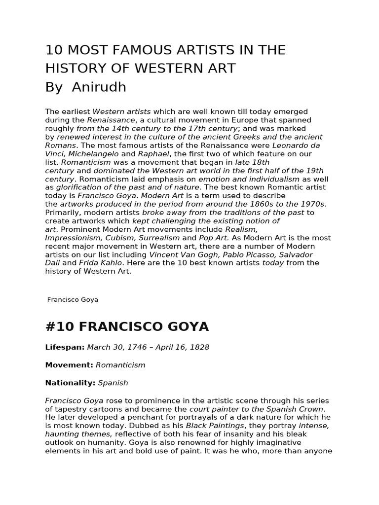 Top 10 Famous Western Artists | PDF | Michelangelo | Claude Monet