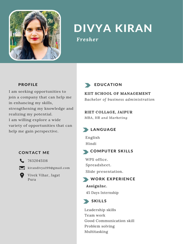 Divya Kiran: Fresher | PDF