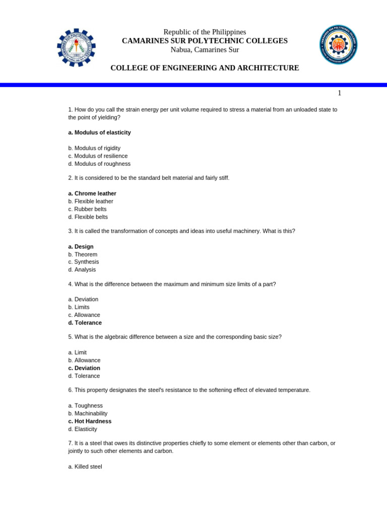 Engineering Concepts and Mechanics Quiz | PDF | Bearing (Mechanical ...