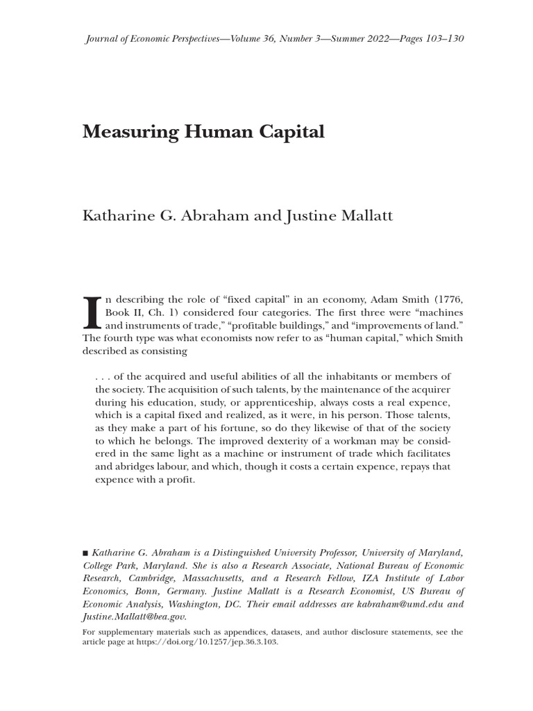 Abraham Mallatt 2022 Measuring Human Capital | PDF | Human Capital | Capital (Economics)