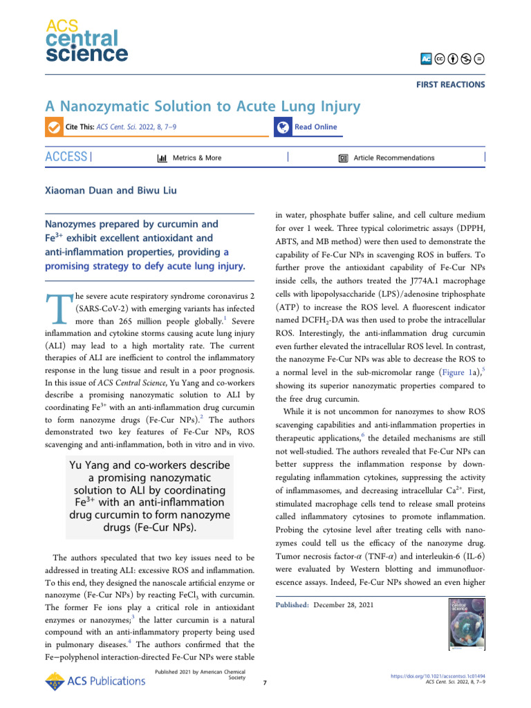 Nanozymatic Therapy for Acute Lung Injury | PDF | Inflammation ...