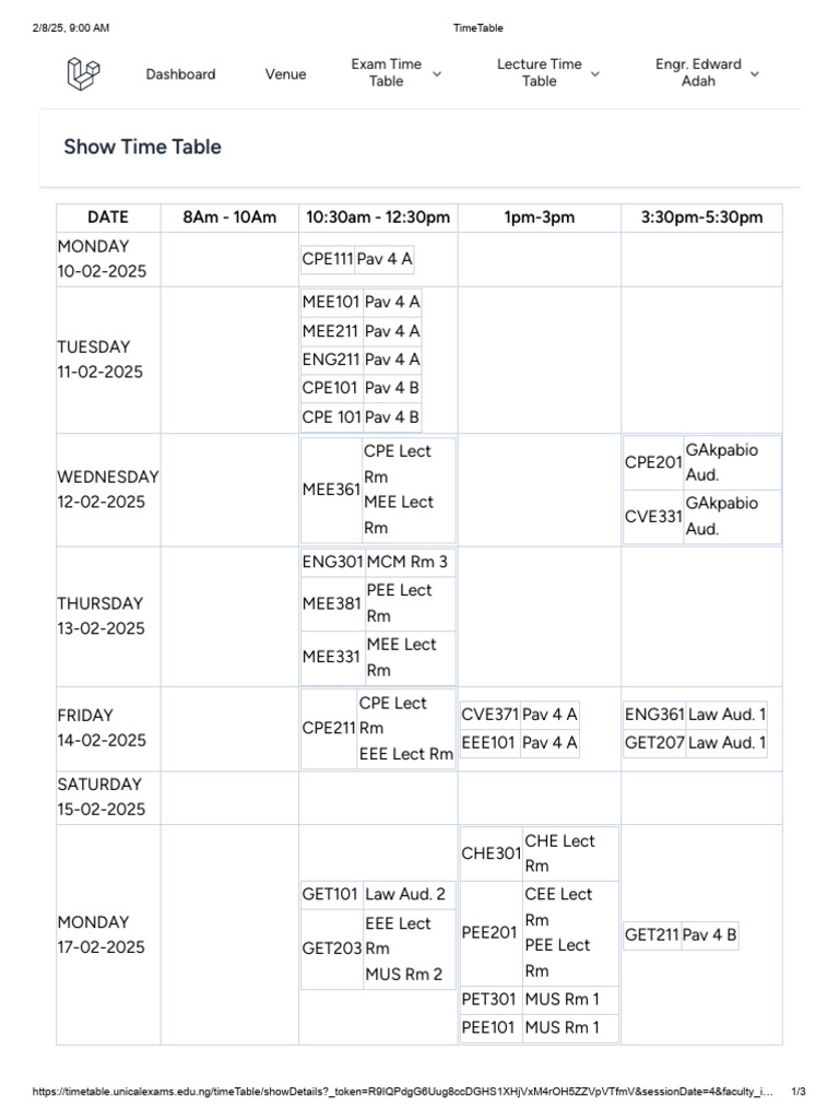 TimeTable FET First Semester | PDF