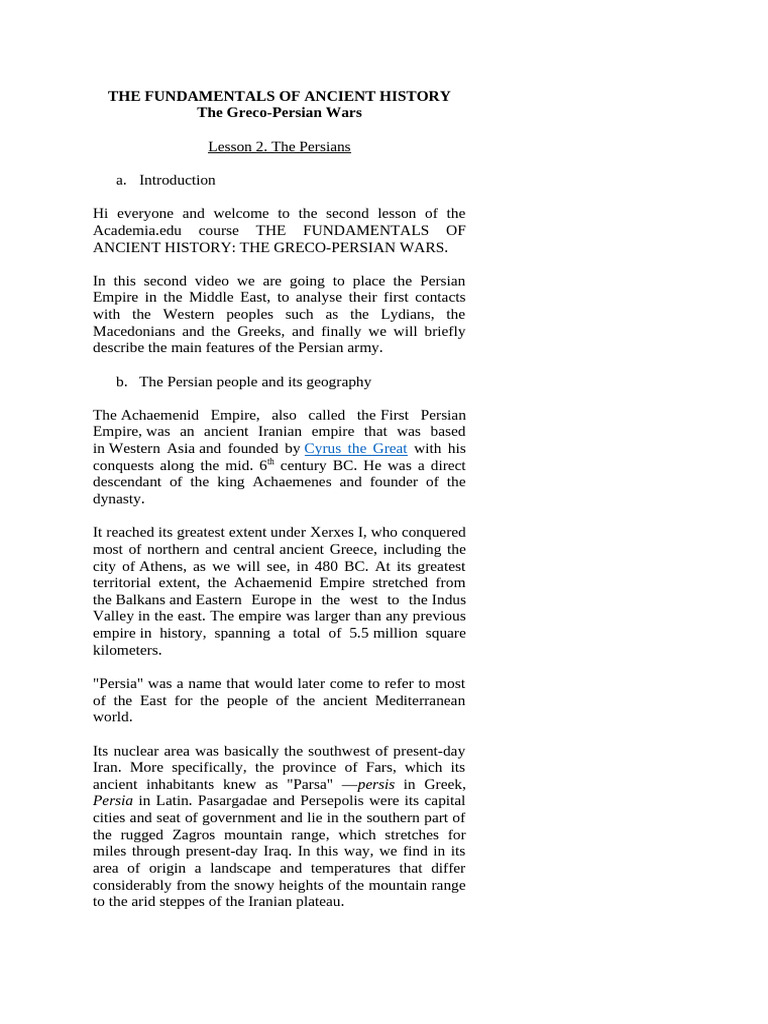 Persian Wars Course - Lesson 2. The Persians | PDF | Achaemenid Empire ...