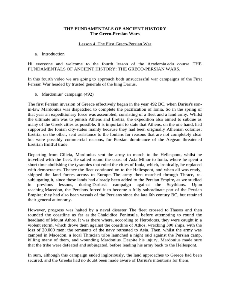 Persian Wars course - lesson 4. The First Persian War | PDF | Greco ...