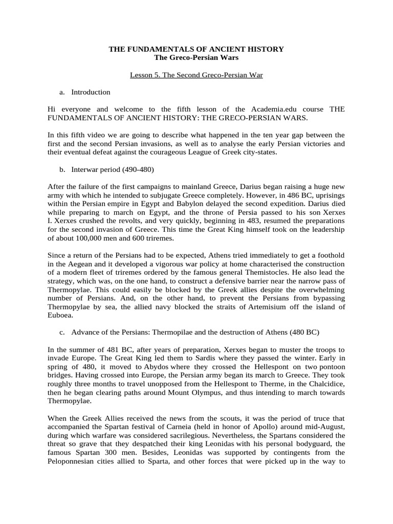 Persian Wars course - lesson 5. The Second Persian War | PDF | Greco ...