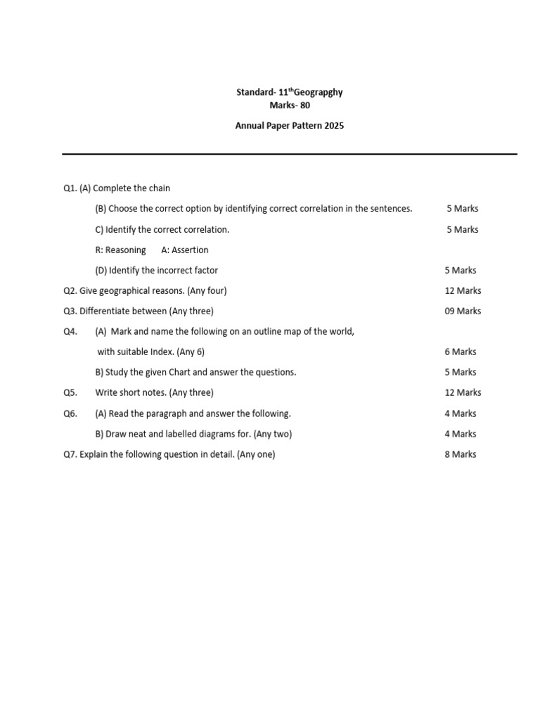 11th Geography Annual Exam Pattern 2025 | PDF