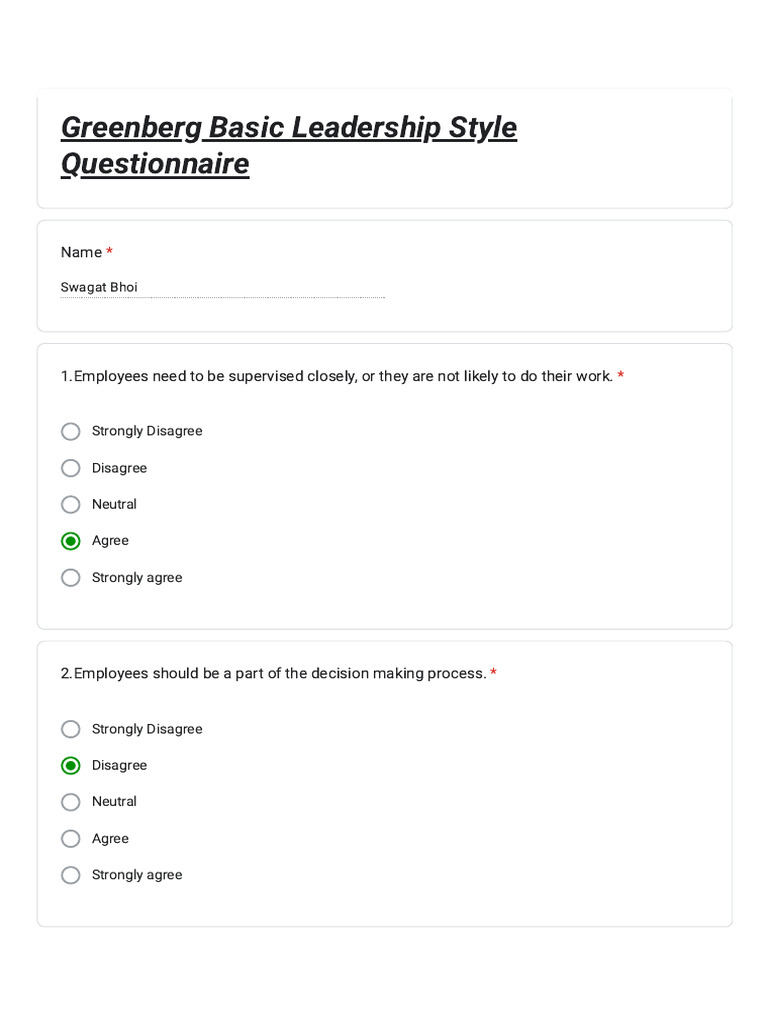 Greenberg Leadership Style Survey | PDF | Leadership | Workplace