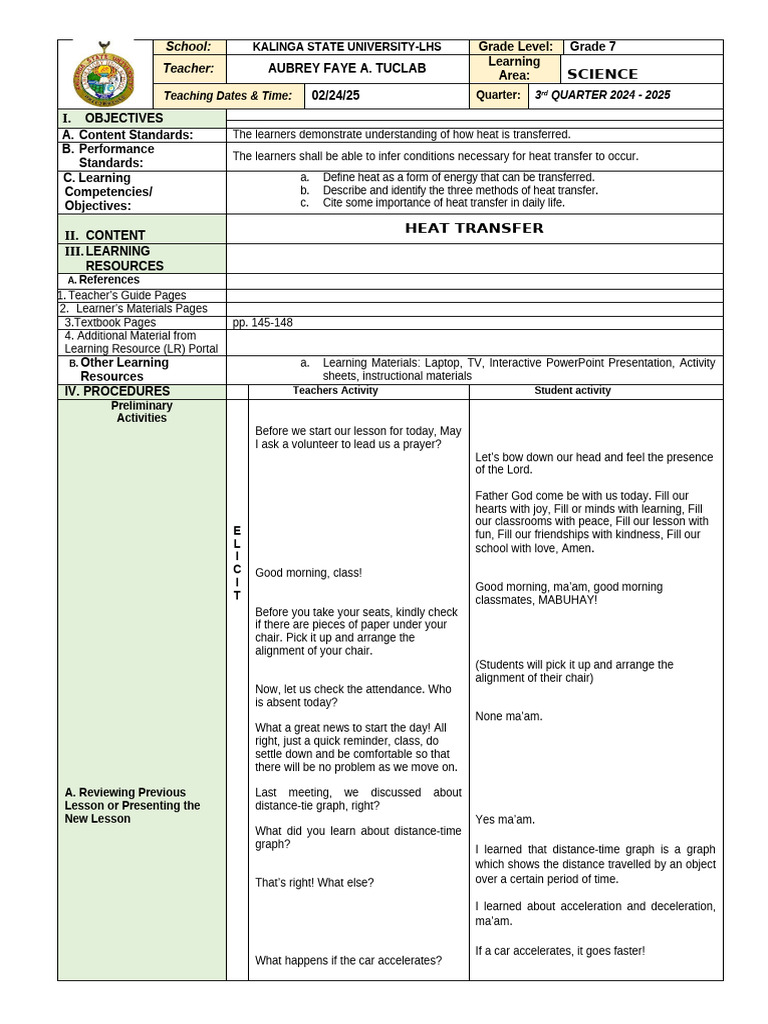 Grade 7 Science: Heat Transfer Lesson | PDF | Heat Transfer | Convection