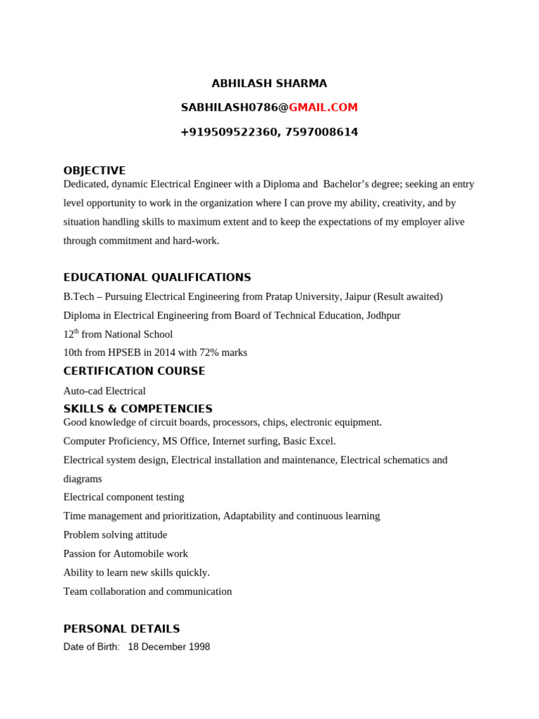 Abhilash Sharma Resume 2024. | PDF