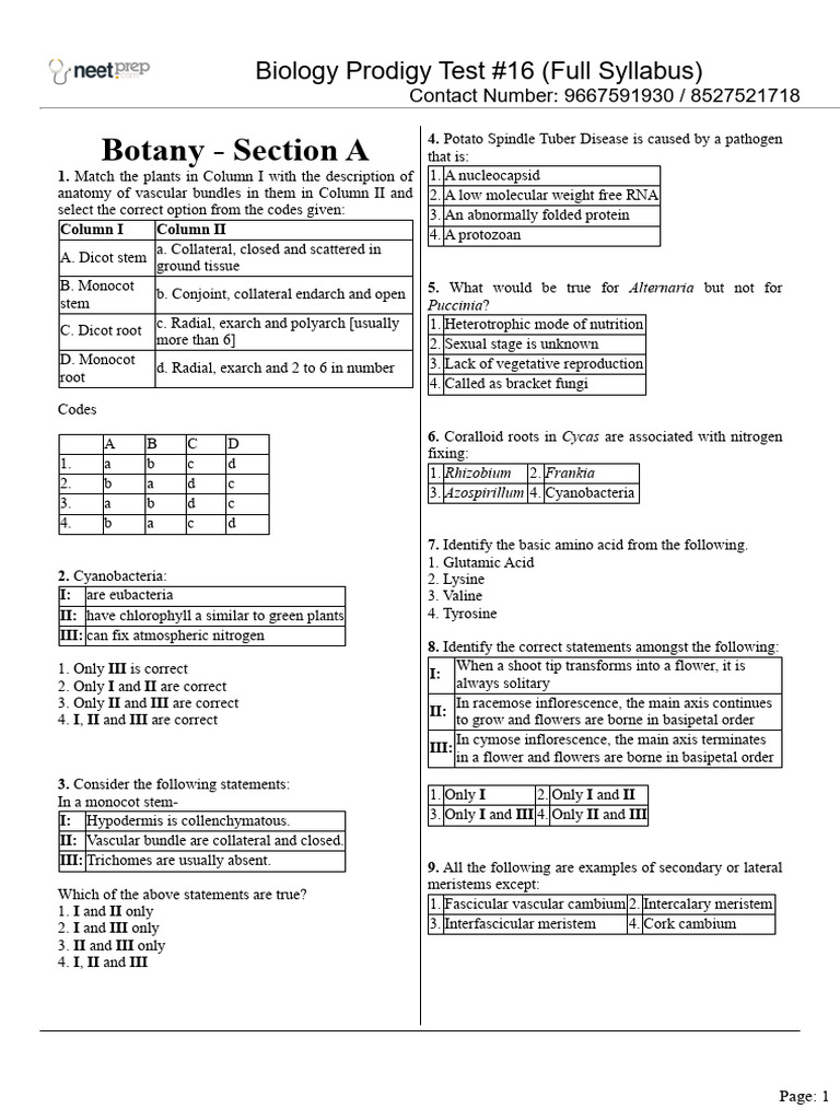 Biology Prodigy Test #16 (Full Syllabus) | PDF | Dominance (Genetics ...