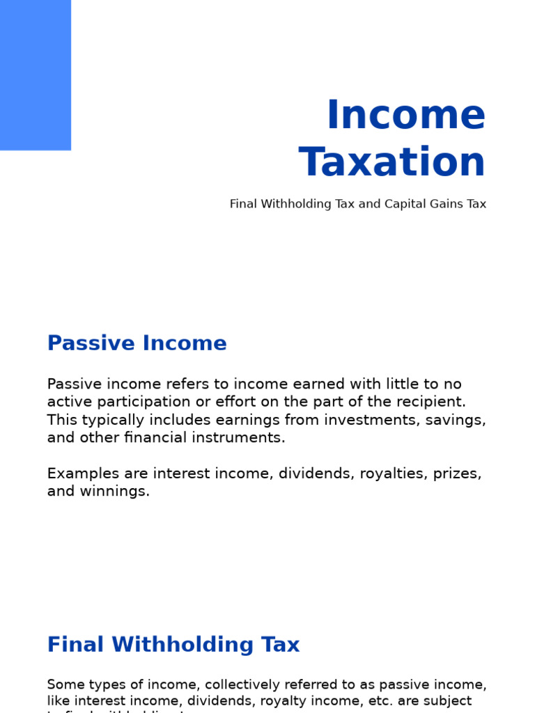 Final Withholding Tax and Capital Gains Tax | PDF | Capital Gains Tax ...