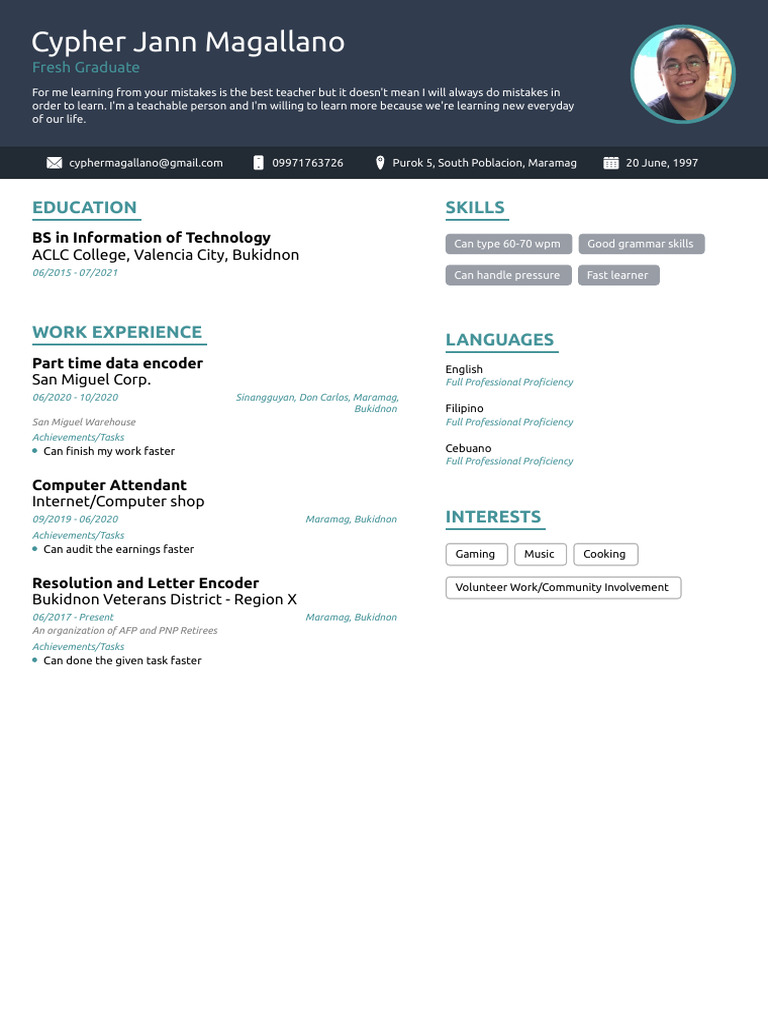 Fresh Graduate IT Resume of Cypher Magallano | PDF