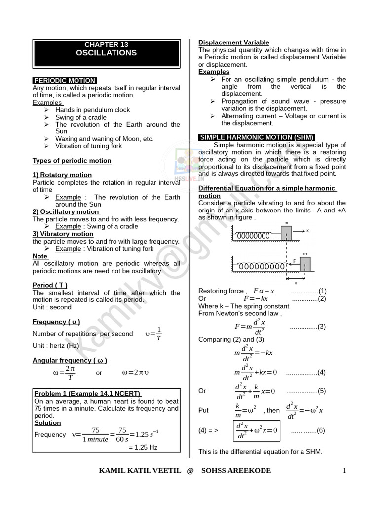 Hsslive - Xii - CH13 - KAMIL NOTES OSCILLATIONS | PDF | Oscillation ...
